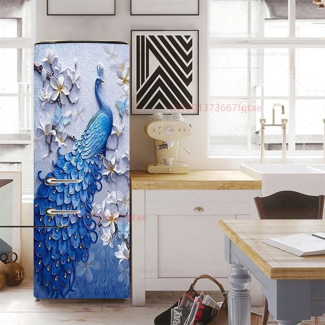 Abstract Feather Fridge Door Art Mural Sticker Leaves Design Wallpaper ...