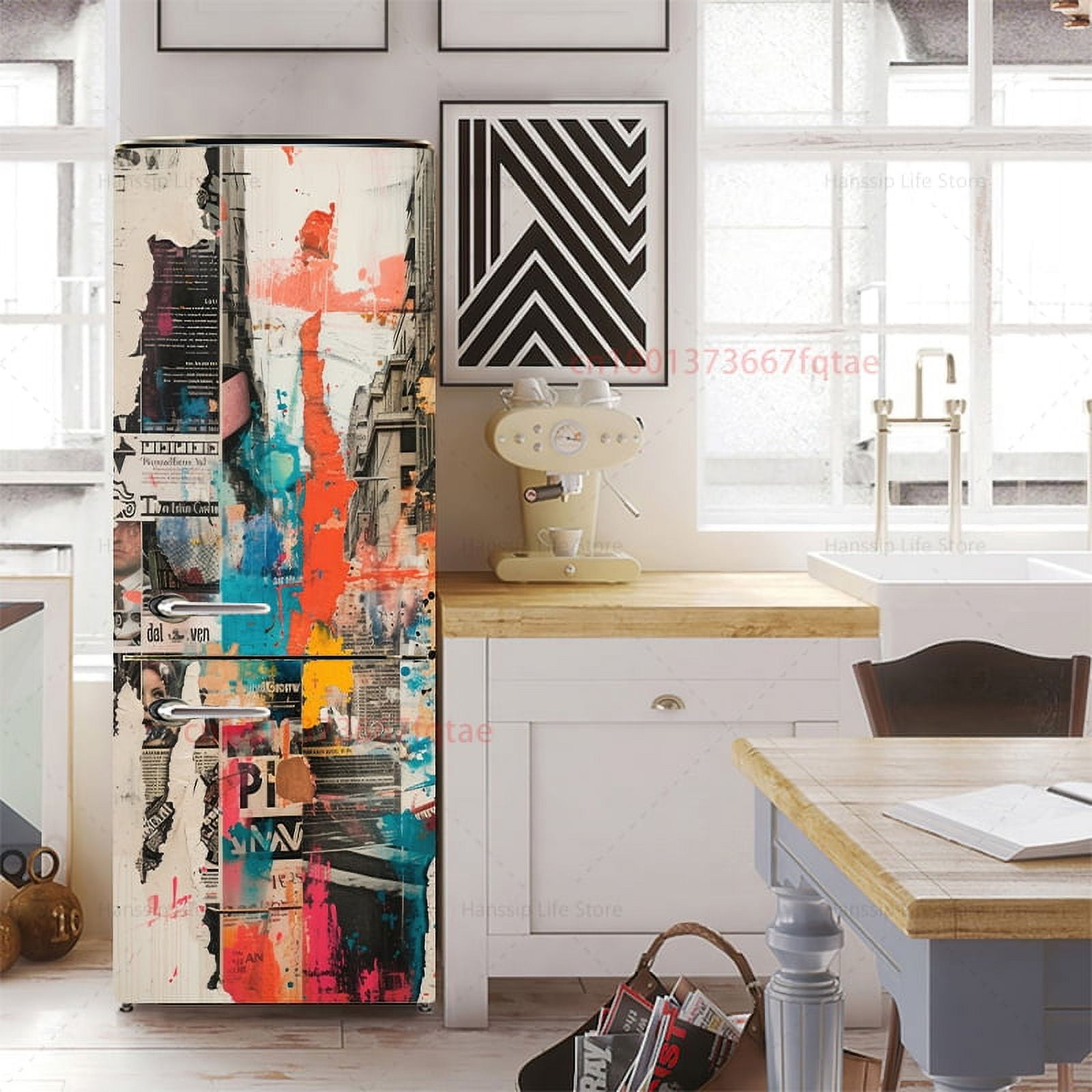 Abstract Feather Fridge Door Art Mural Sticker Leaves Design Wallpaper ...