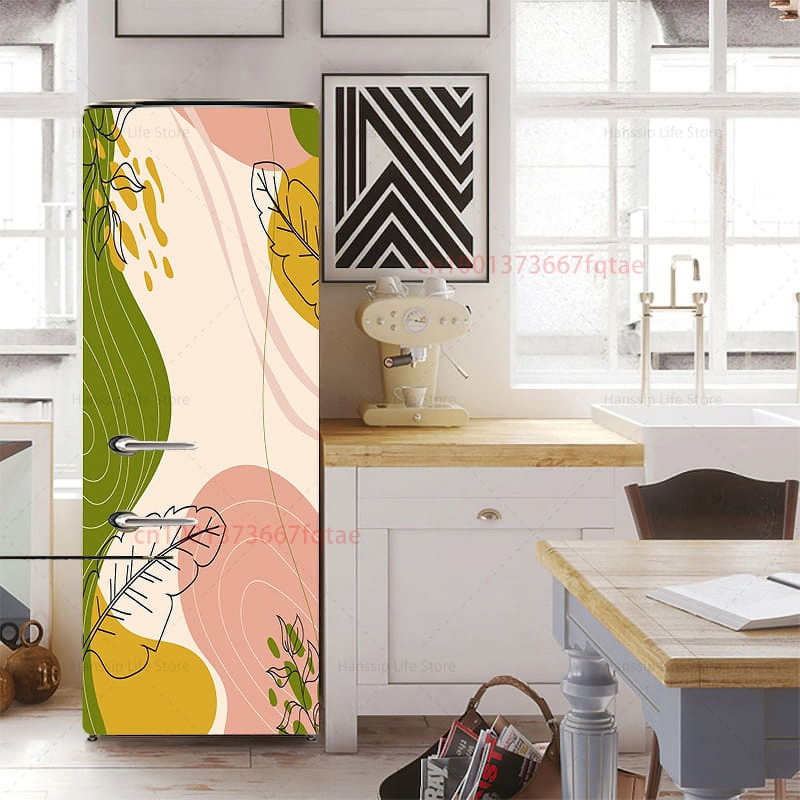 Abstract Feather Fridge Door Art Mural Sticker Leaves Design Wallpaper ...
