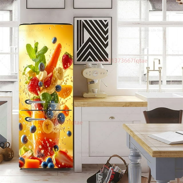 Abstract Feather Fridge Door Art Mural Sticker Leaves Design Wallpaper ...