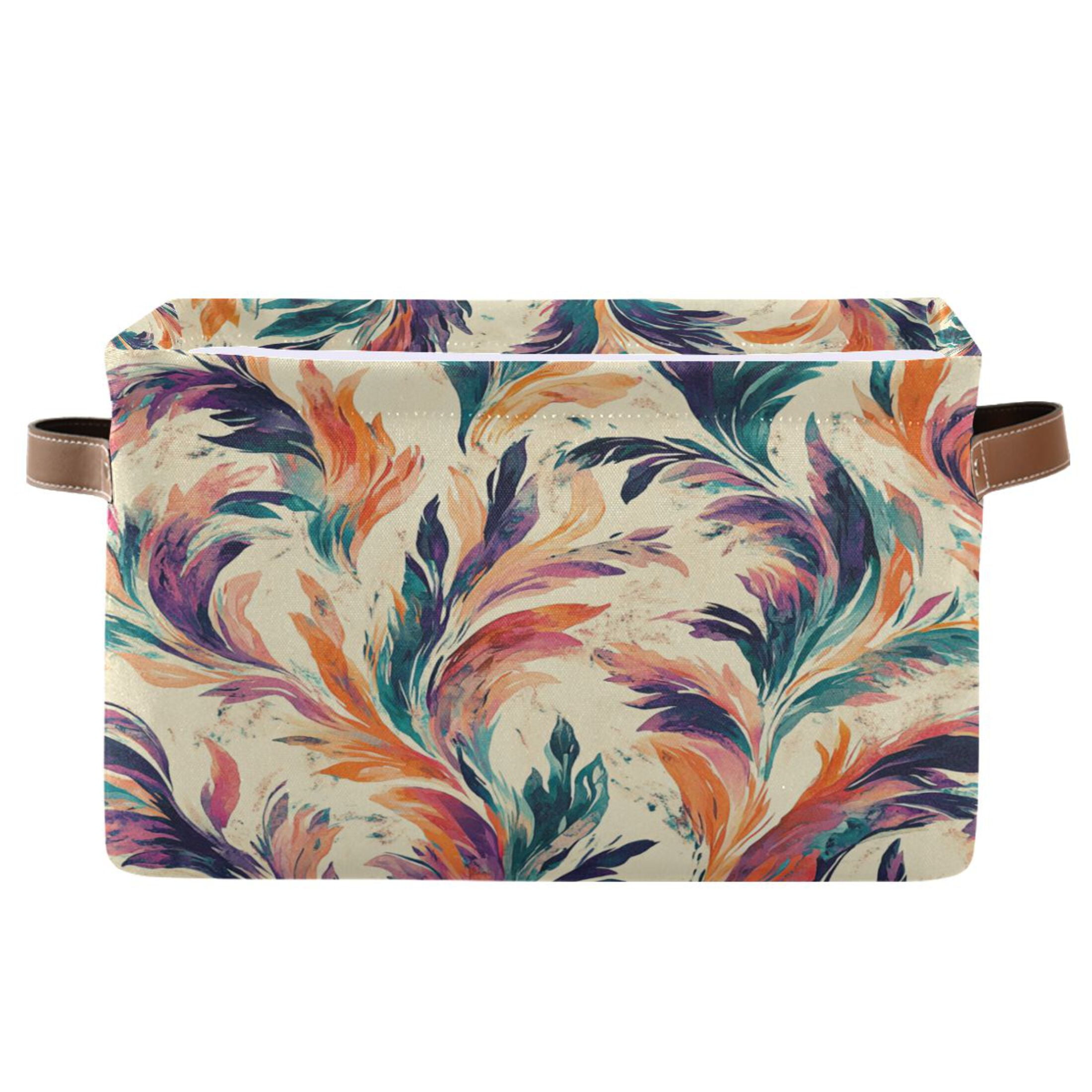 Abstract Feather Pattern Foldable Storage Basket,Canvas Fabric Foldable ...