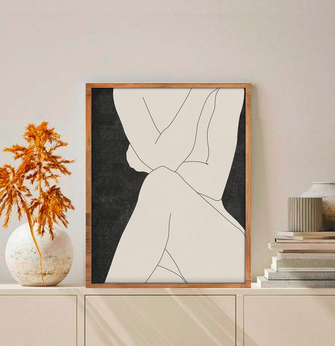 Abstract Female Body Line Art Print, Minimalist Earth Tones Home Decor ...