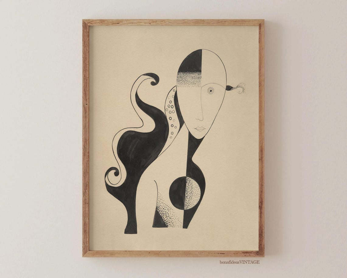 Abstract Female Figure Drawing, Modern Art Print Poster, Surrealist ...