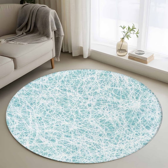 Abstract Fiber Line 3FT Round Area Rug Spring Vibrant Blue White Art ...