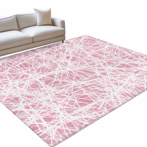 Abstract Fiber Line Area Rugs 2.7x5ft Spring Vibrant Pink White Art ...