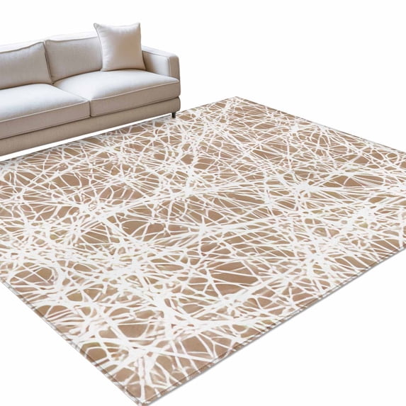 Abstract Fiber Line Area Rugs 4x6ft Spring Vibrant Brown White Art ...