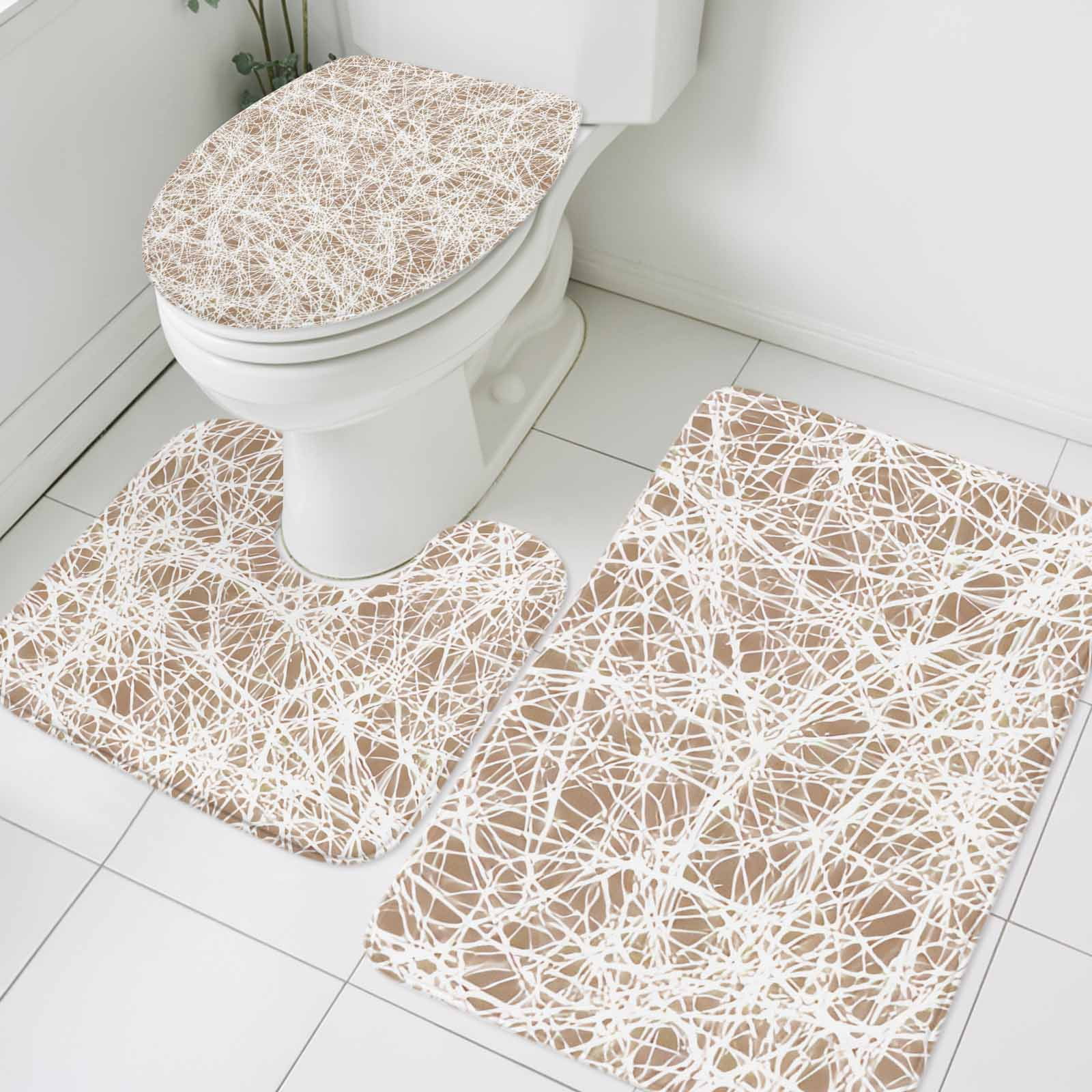 Abstract Fiber Line Bathroom Rugs Set Spring Vibrant Brown White Art ...