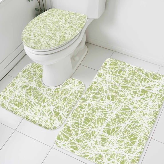 Abstract Fiber Line Bathroom Rugs Set Spring Vibrant Green White Art ...