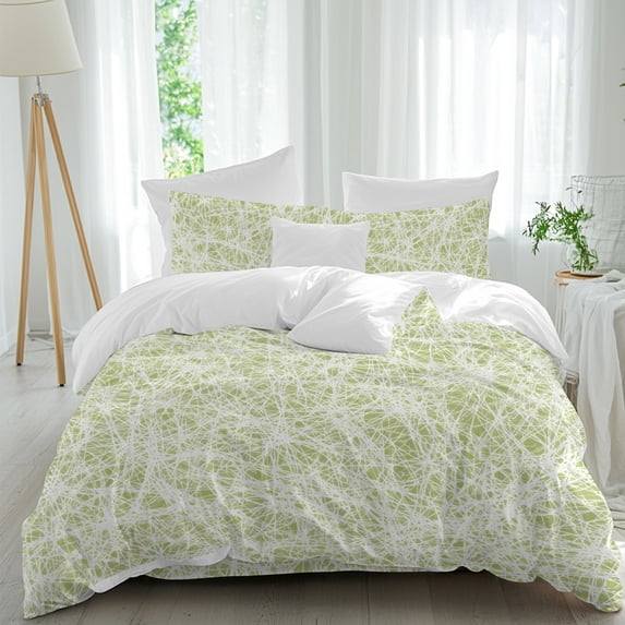 Abstract Fiber Line Comforter Set Full Size, Spring Vibrant Green White ...