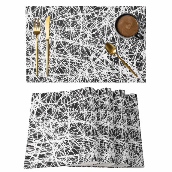 Abstract Fiber Line Cotton Linen Placemats Set of 6, Spring Vibrant ...