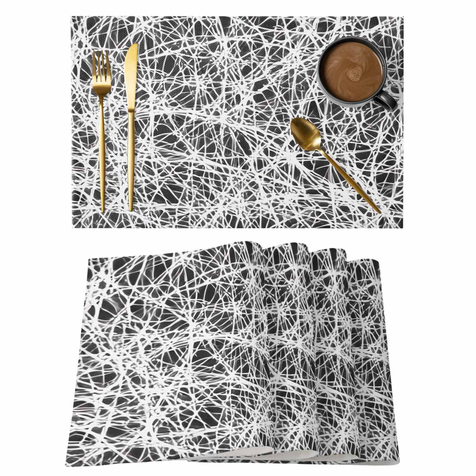 Abstract Fiber Line Cotton Linen Placemats Set of 8, Spring Vibrant ...