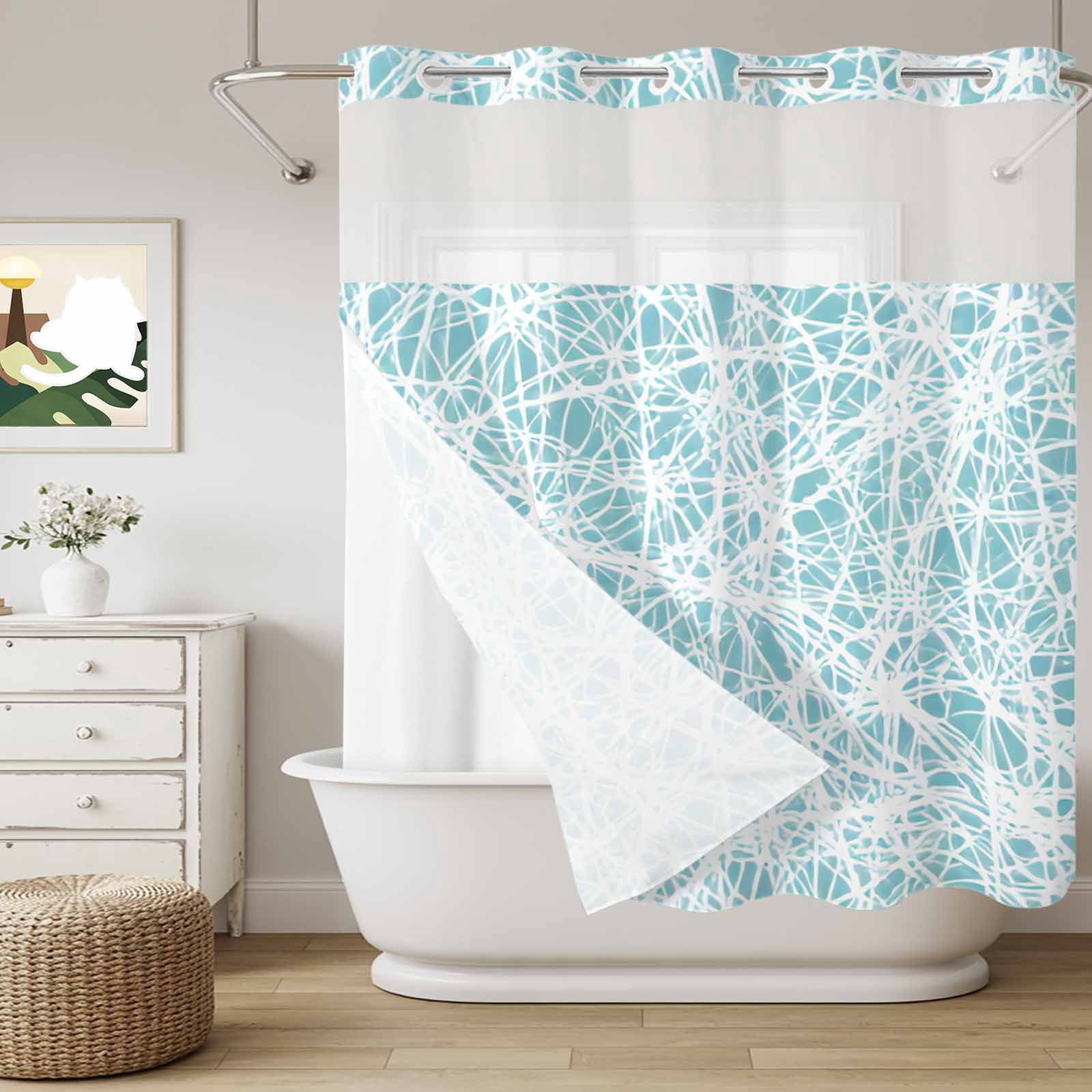 Abstract Fiber Line No Hook Shower Curtain with Snap in Liner, Spring ...