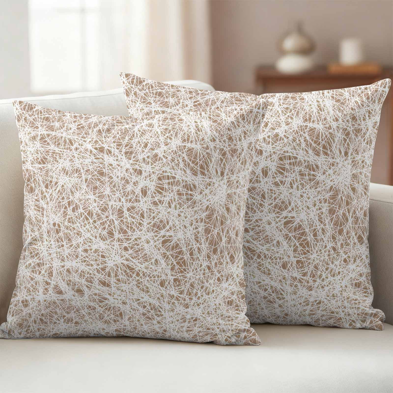 Abstract Fiber Line Pillow Covers 2 Pack Spring Vibrant Brown White Art ...