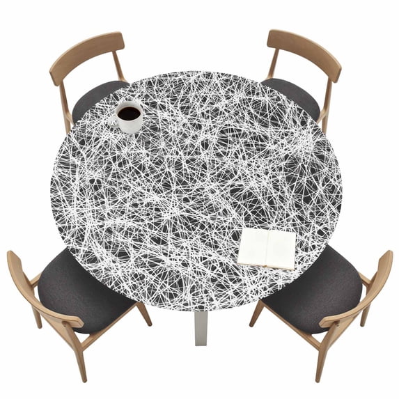 Abstract Fiber Line Round Fitted Table Cover Spring Vibrant Black White ...