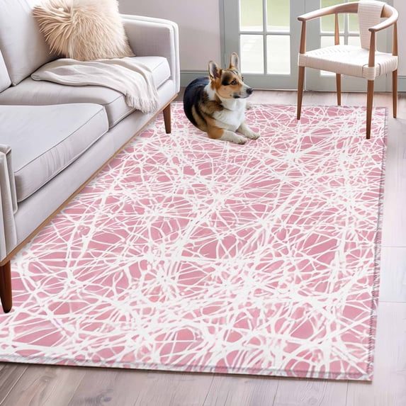 Abstract Fiber Line Runner Rug Non Slip 2.7x5 Spring Vibrant Pink White ...