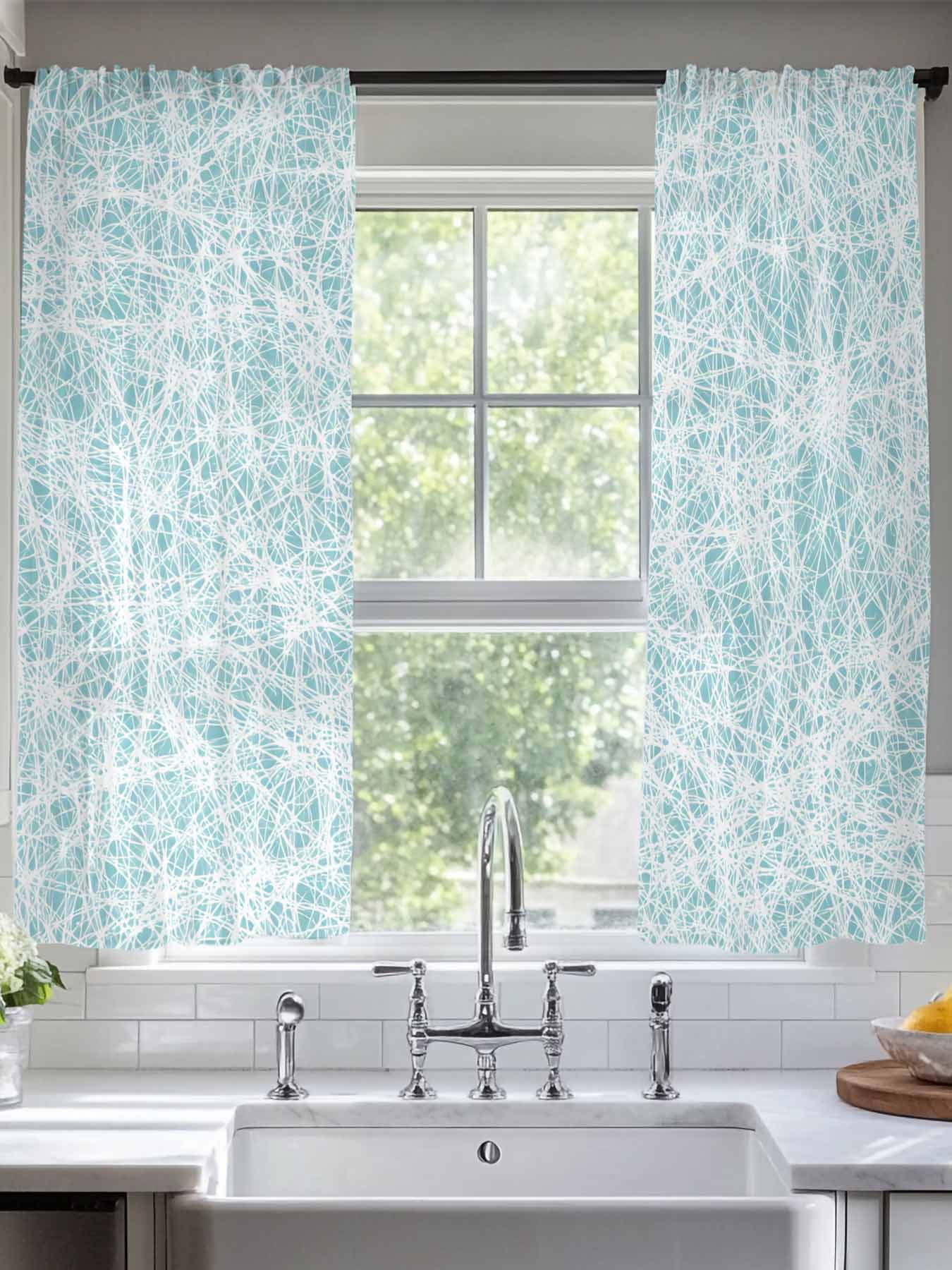 Abstract Fiber Line Sheer Curtains 72 inches Long, Spring Vibrant Blue ...