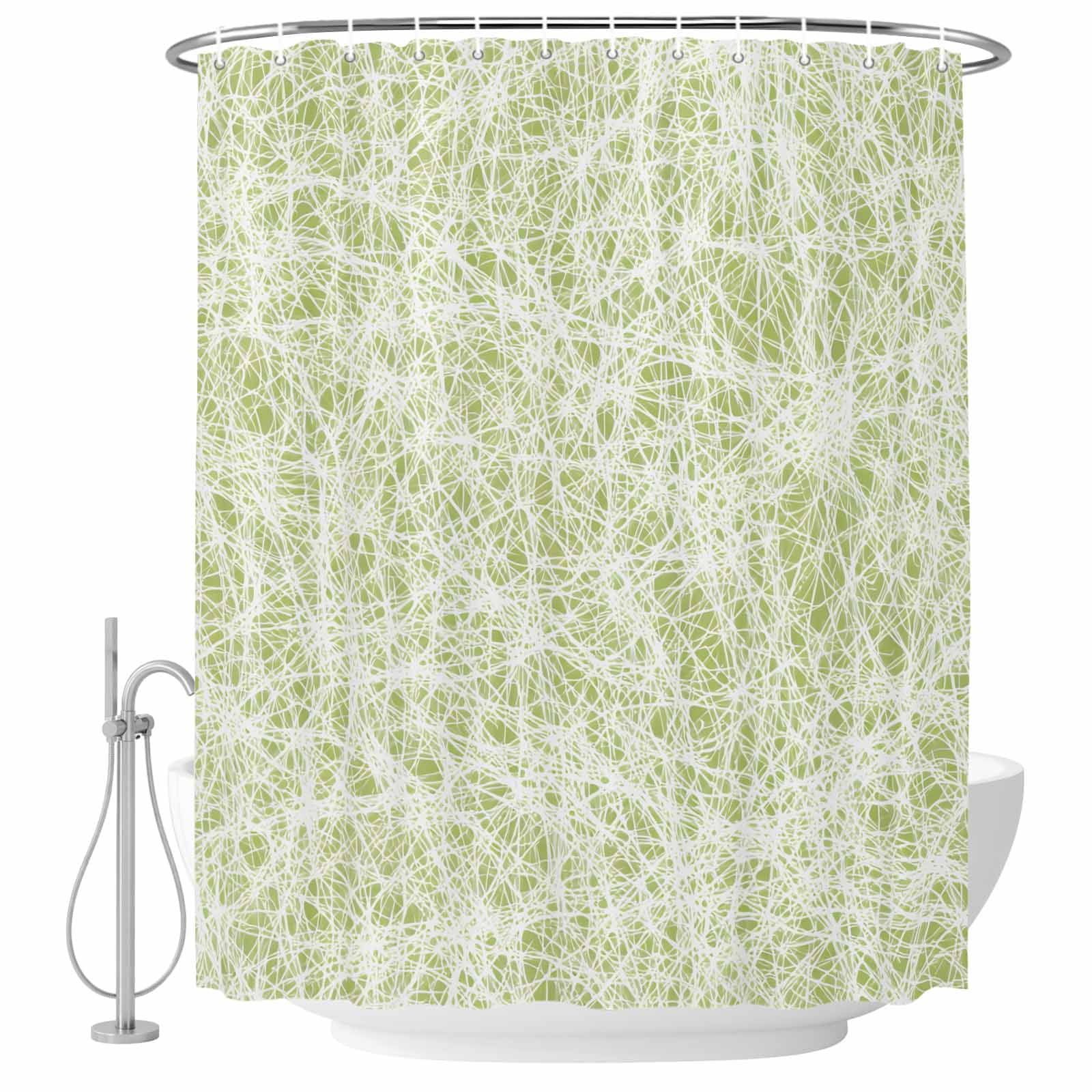 Abstract Fiber Line Shower Curtain Set with Hooks, Spring Vibrant Green ...