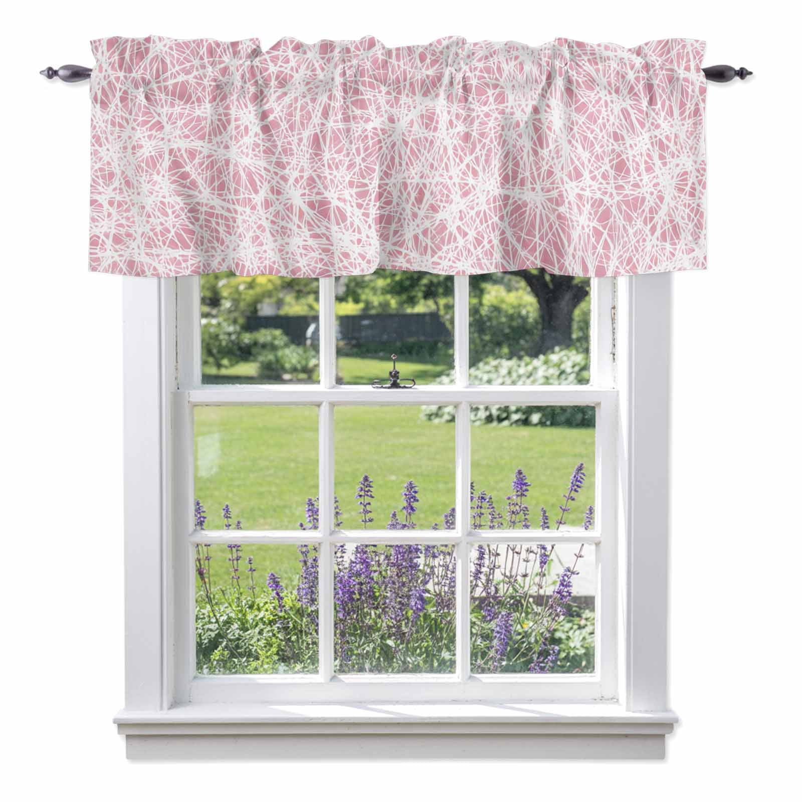 Abstract Fiber Line Valances for Windows Spring Vibrant Pink White Art ...