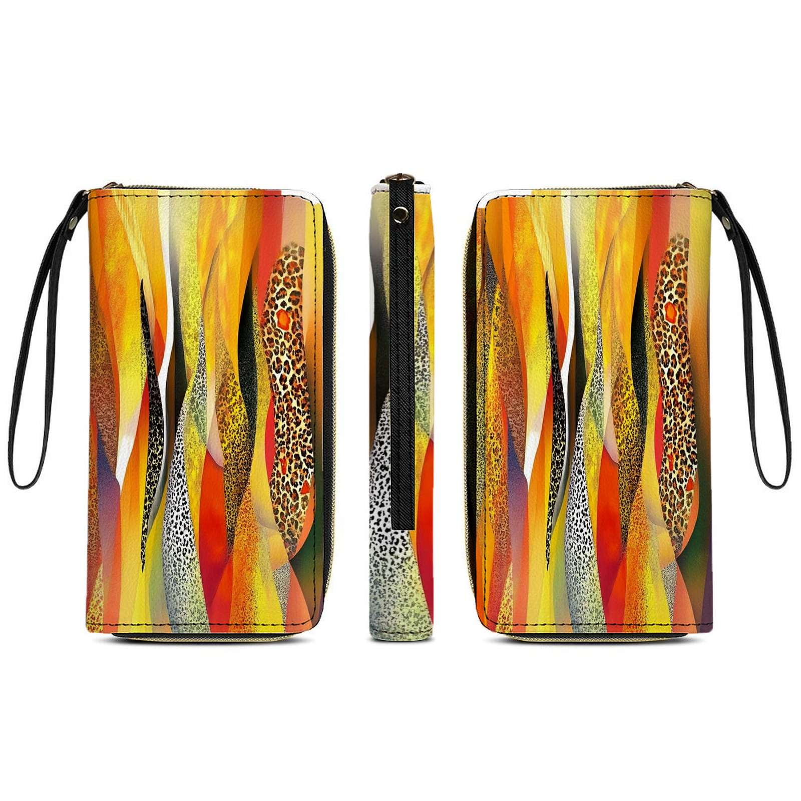 Abstract Fiery Leopard Print Art Long Wallets For Women PU Leather ...
