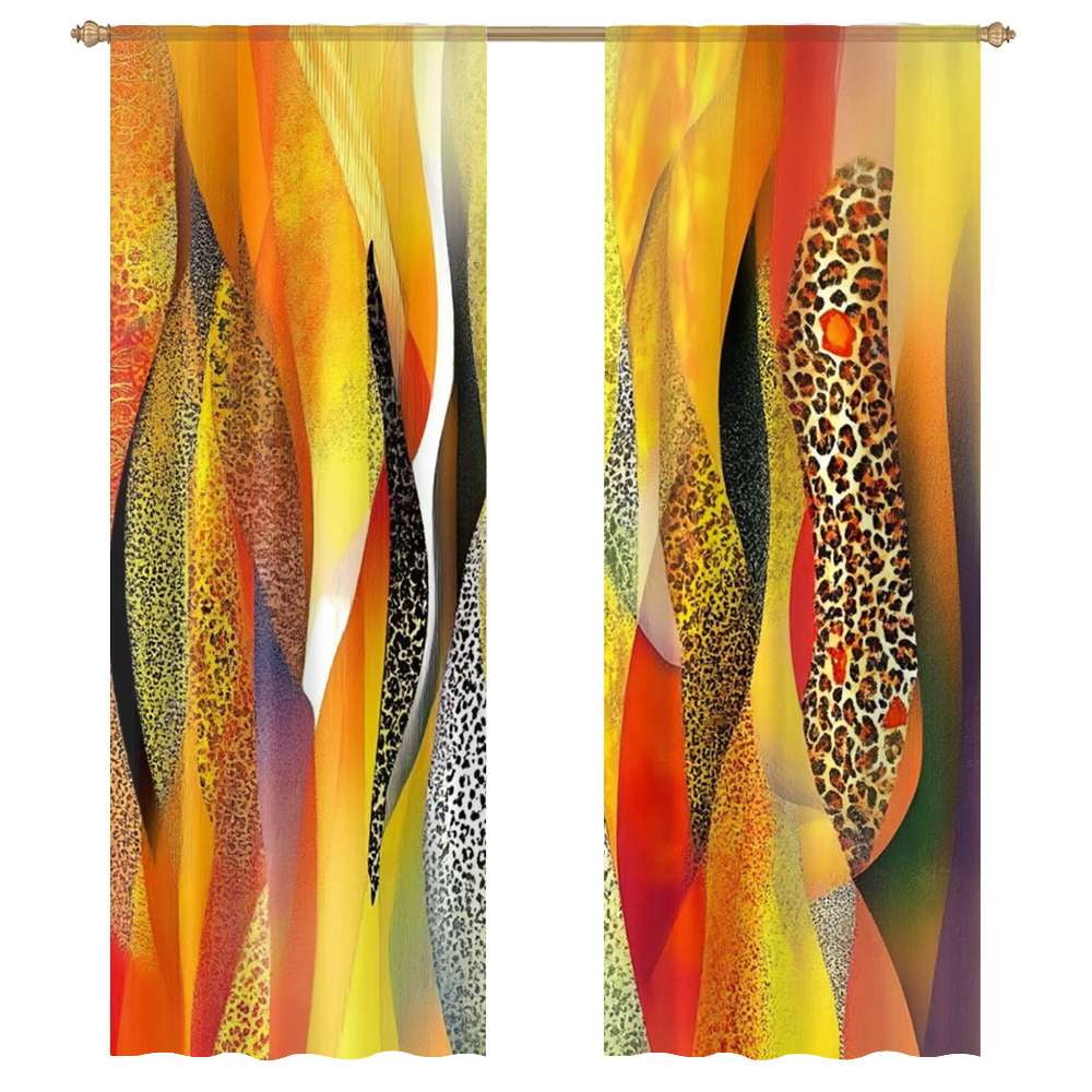 Abstract Fiery Leopard Print Art Tulle Curtains For Living Room Chiffon ...
