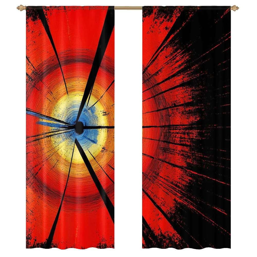 Abstract Fiery Radial Artwork Modern Tulle Window Curtains for Living ...