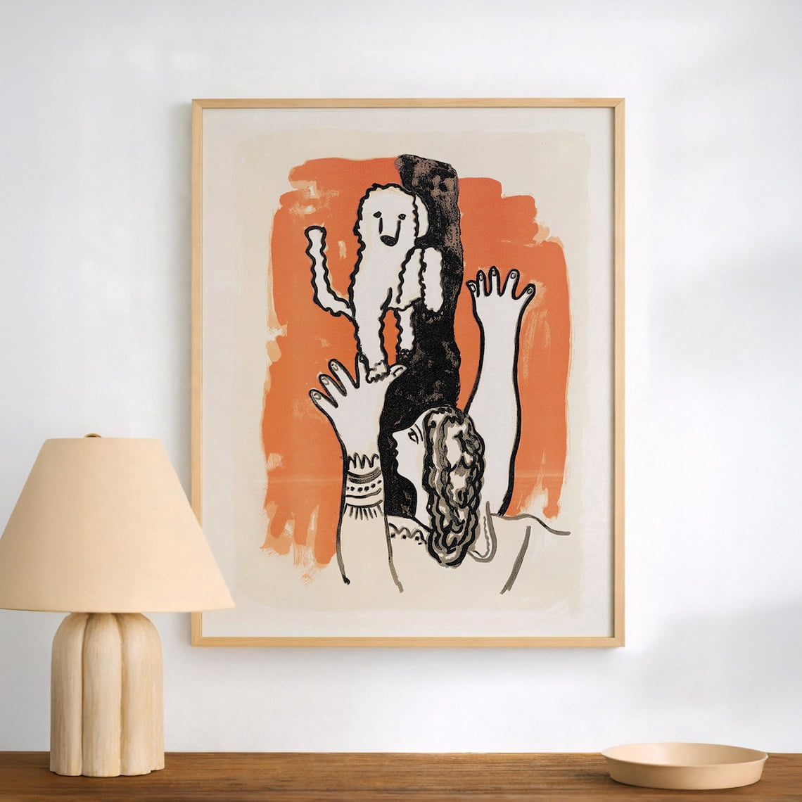 Abstract Figurative Woman And Animal Illustration Decor, Unframed ...
