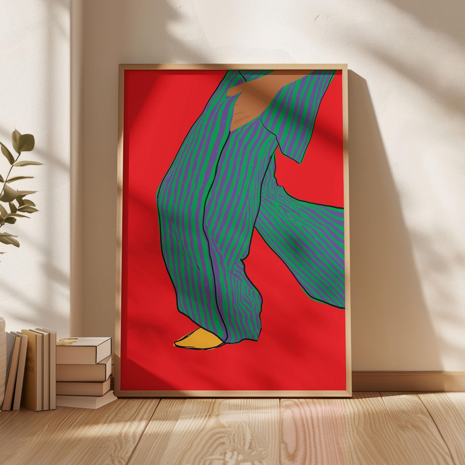 Abstract Figure Art Poster, Bold Red Background with Graphic Human Form ...