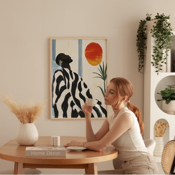 Abstract Figure Art Print Striped Robe Boho Home Decor Home Decor ...