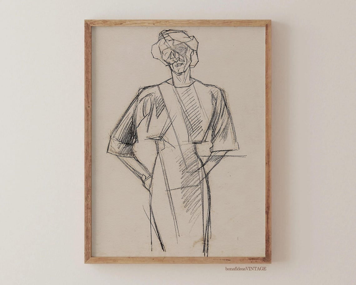 Abstract Figure Drawing, Modern Art Print Poster, Geometric Portrait ...