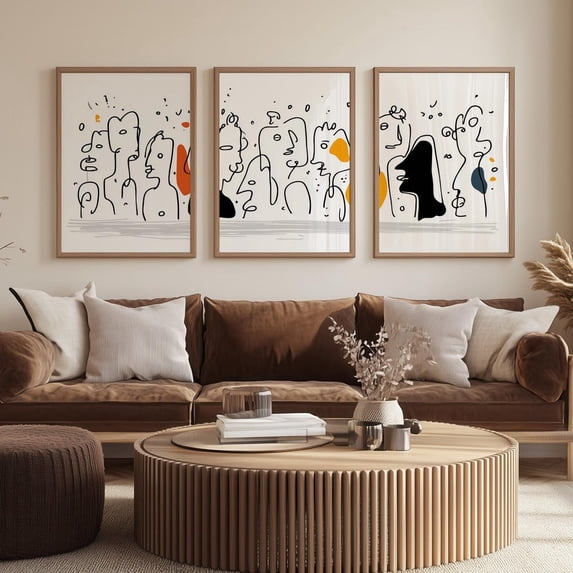 Abstract Figure Sketch Art Print, Neutral Set 3 Unframed Paper Print ...