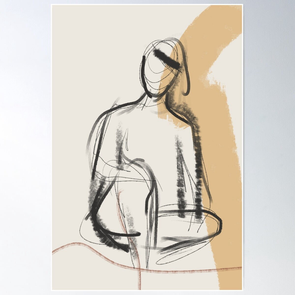 Abstract Figure Sketch. Line Drawing & Brush Strokes. Poster Wall Art ...