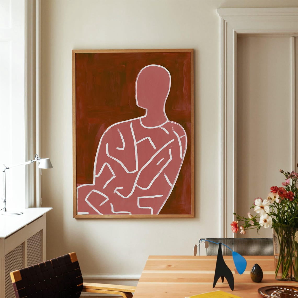 Abstract Figure Wall Art Modern Minimal Line Artwork In Earthy Tones ...