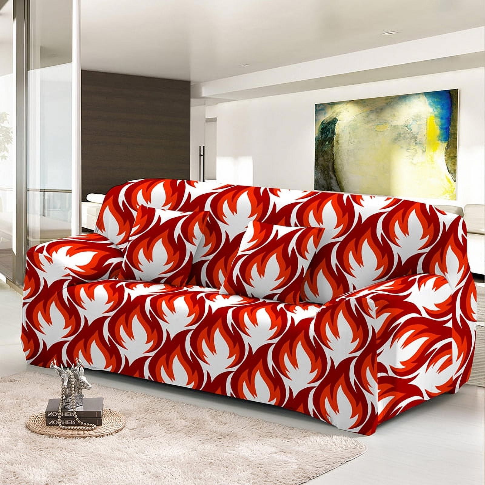 Abstract Fire Design Sofa Cover1/2/3/4 Seater Elastic Washable Corner ...