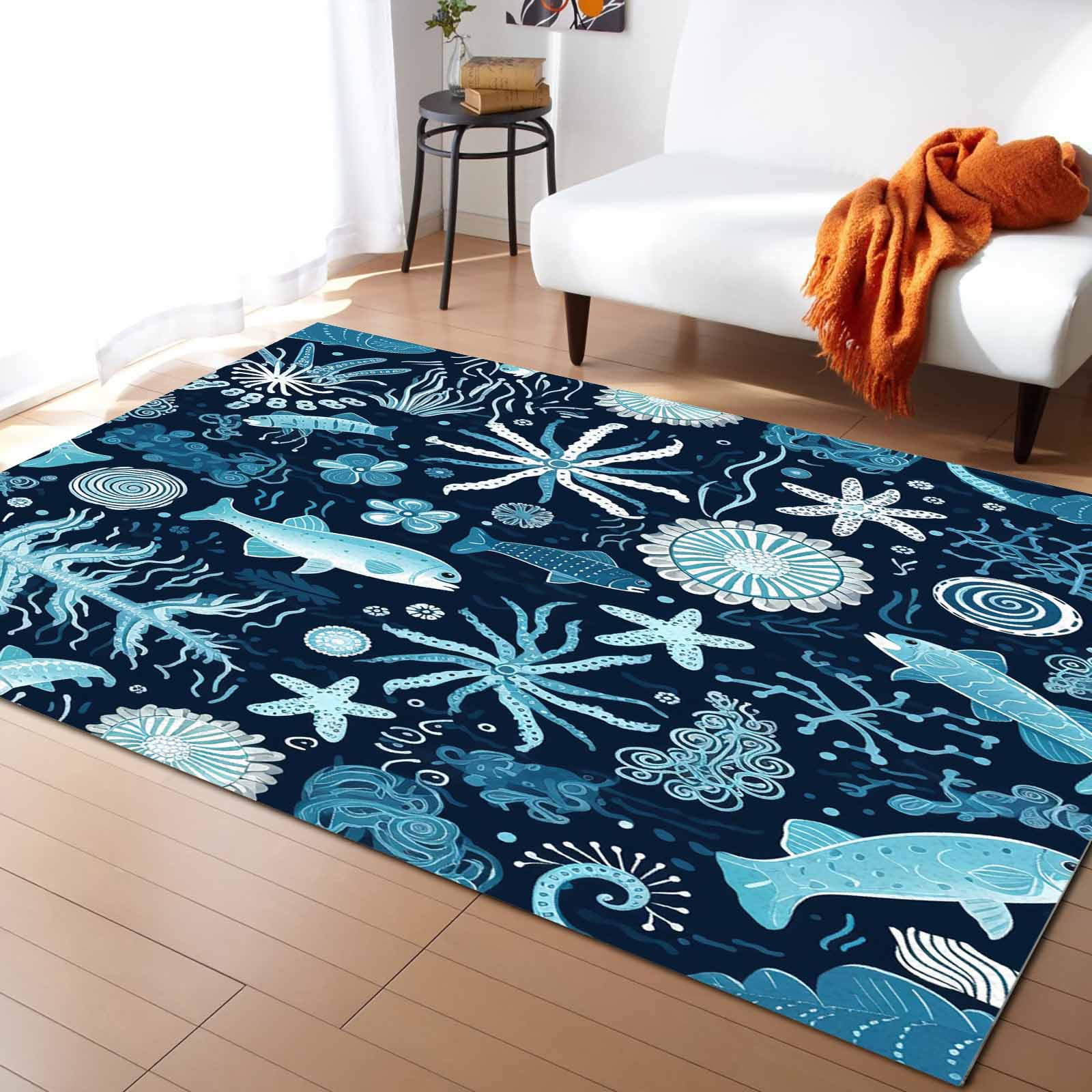 Abstract Fish Aquatic Plants Coral Ocean Living Room Floor Mat Children ...
