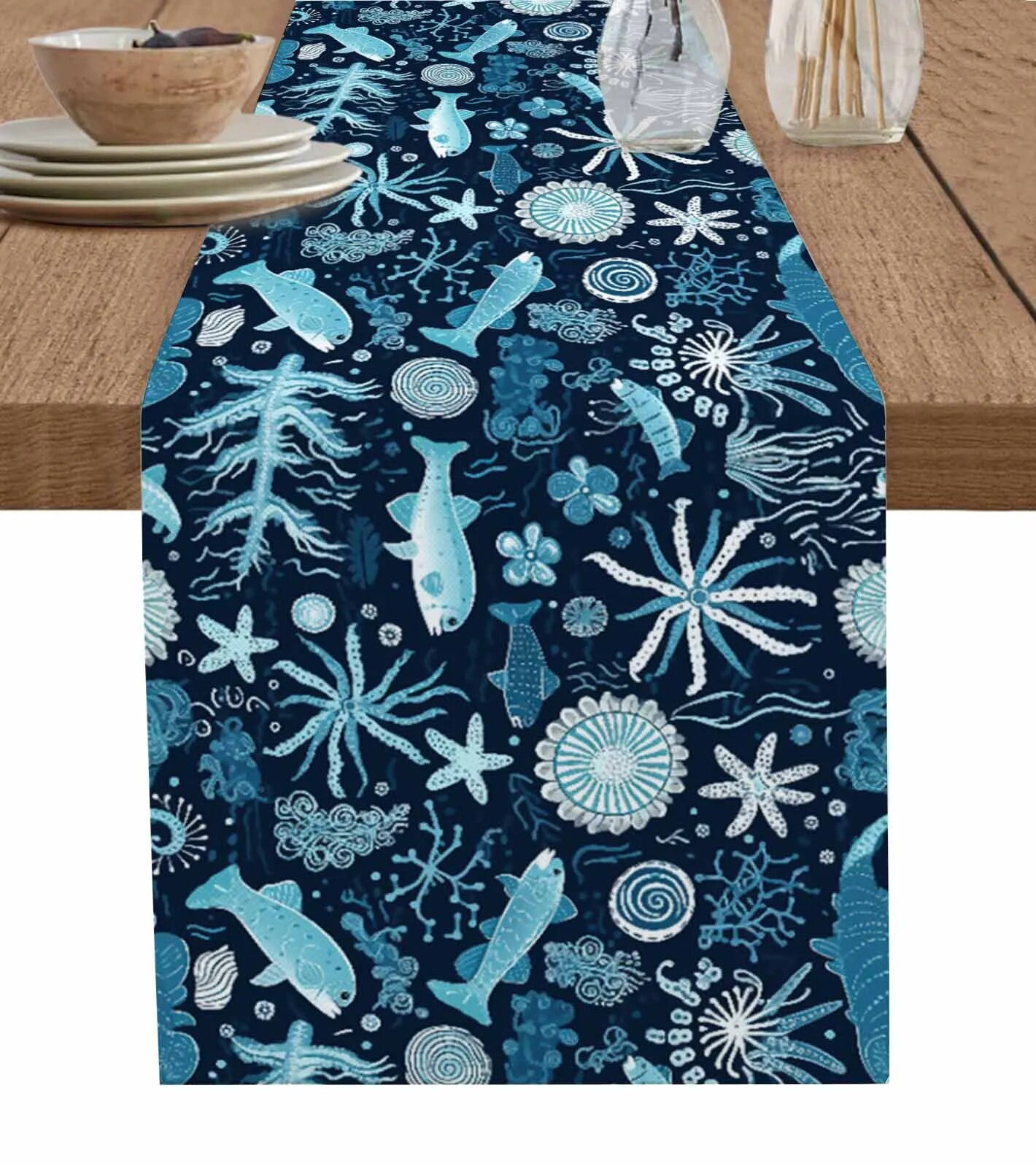 Abstract Fish Aquatic Plants Coral Ocean Table Runner Coffee Table ...