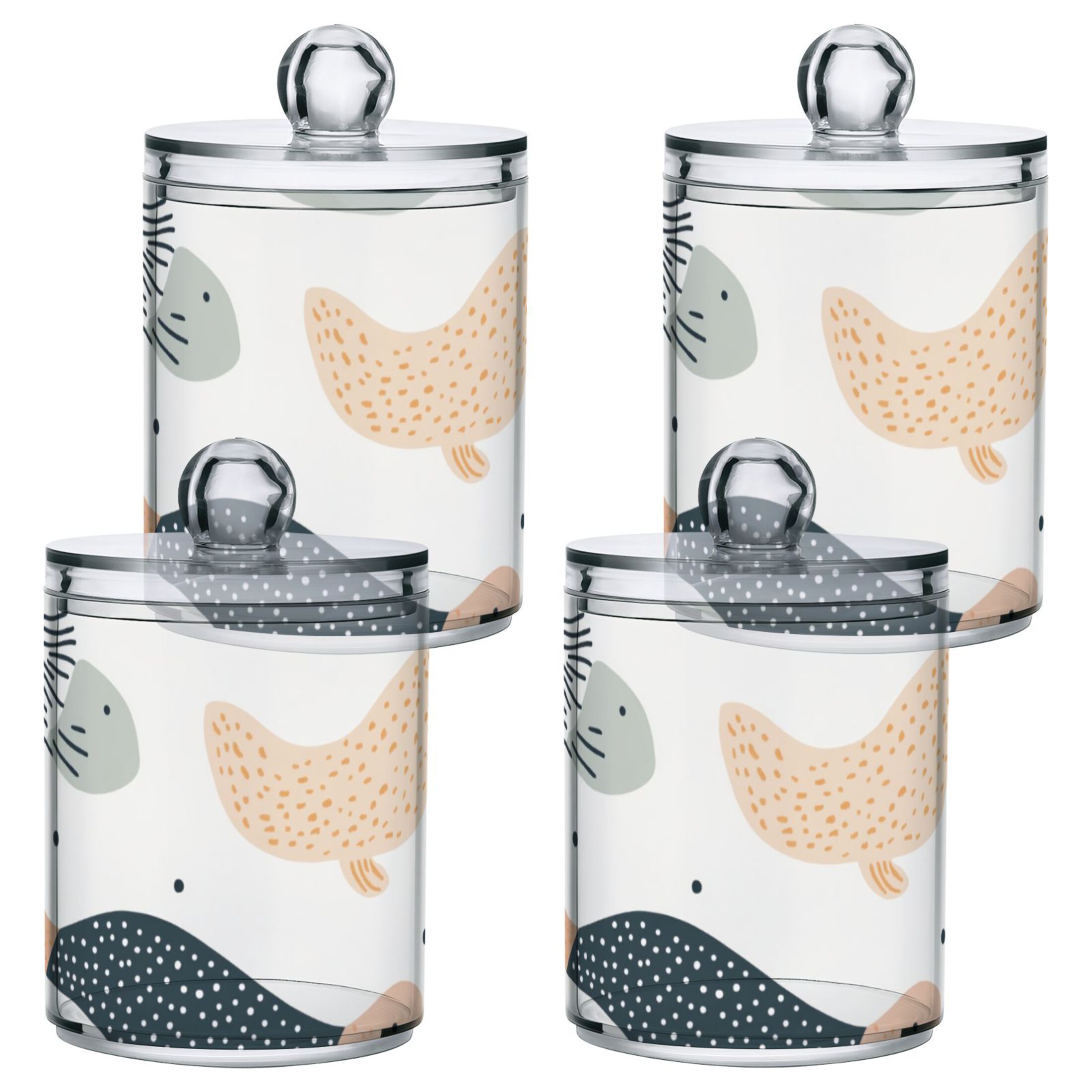 Abstract Fish Design Bathroom Canisters Set of 4 Translucent Plastic ...