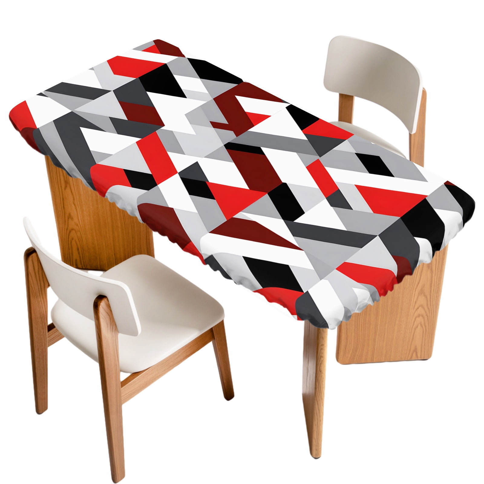 Abstract Fitted Rectangle Tablecloth 24" x 36" Red Black Geometric ...