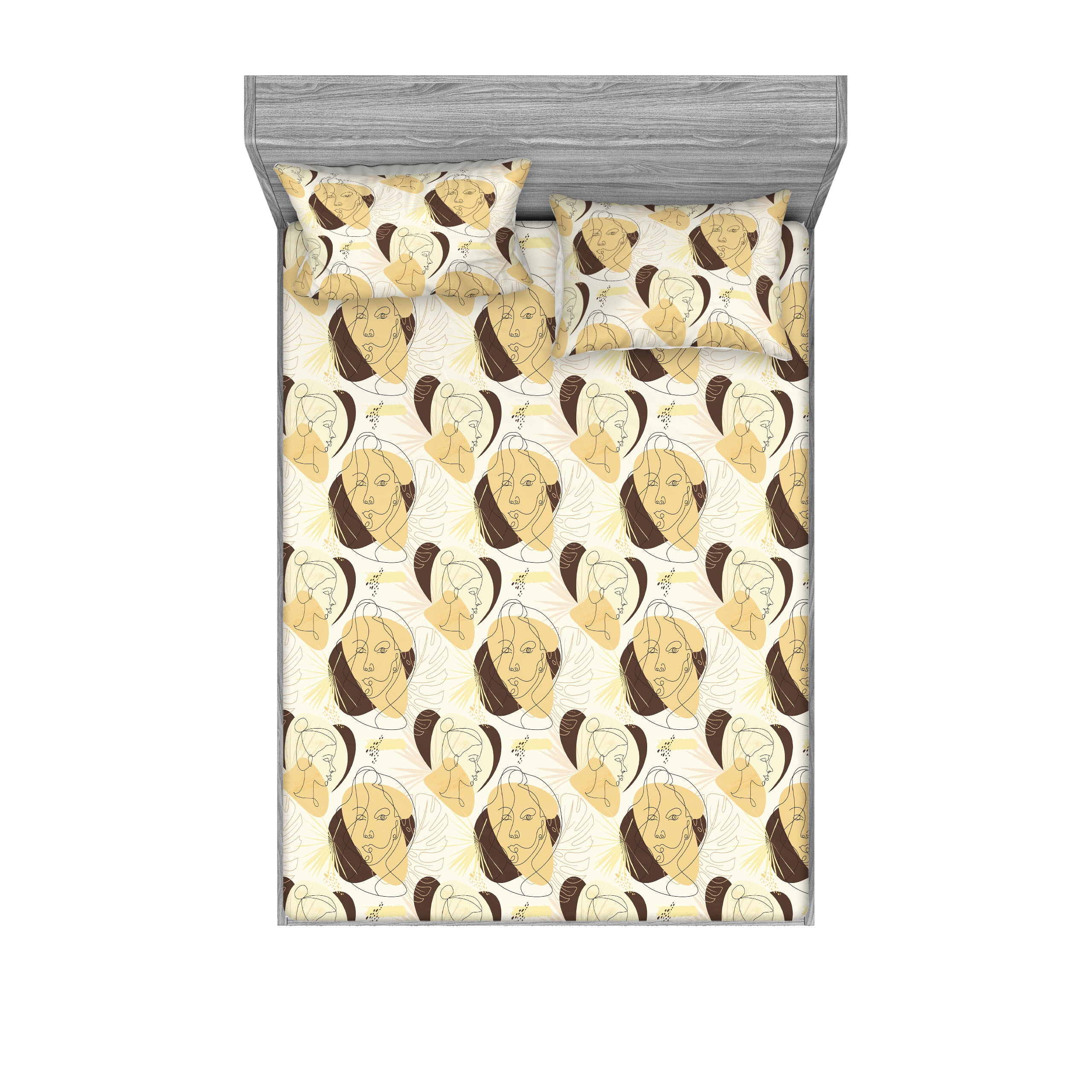 Abstract Fitted Sheet & Pillow Sham Set, Linear Style Sketch Artwork of ...