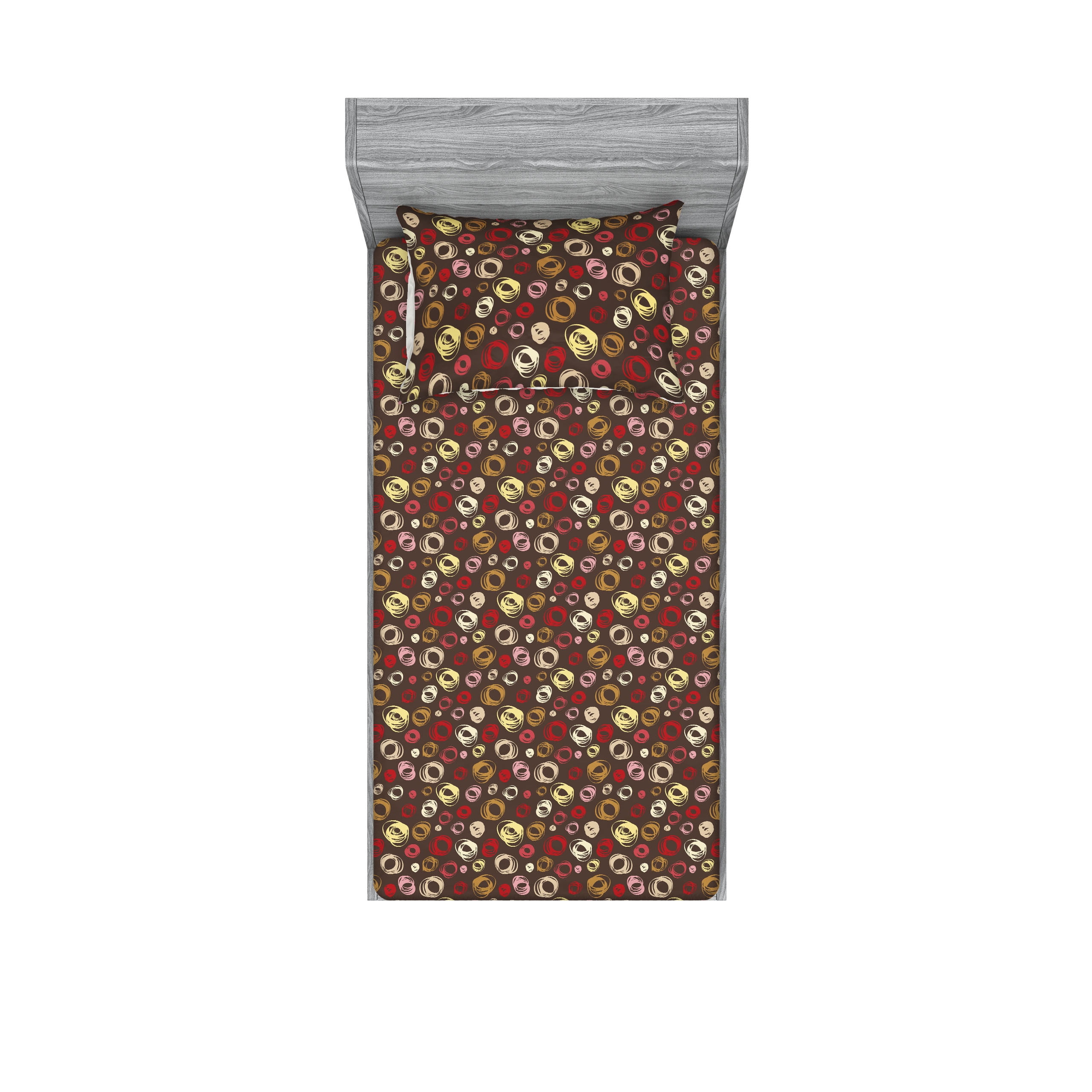 Abstract Fitted Sheet & Pillow Sham Set, Scribbles as Round Shapes ...