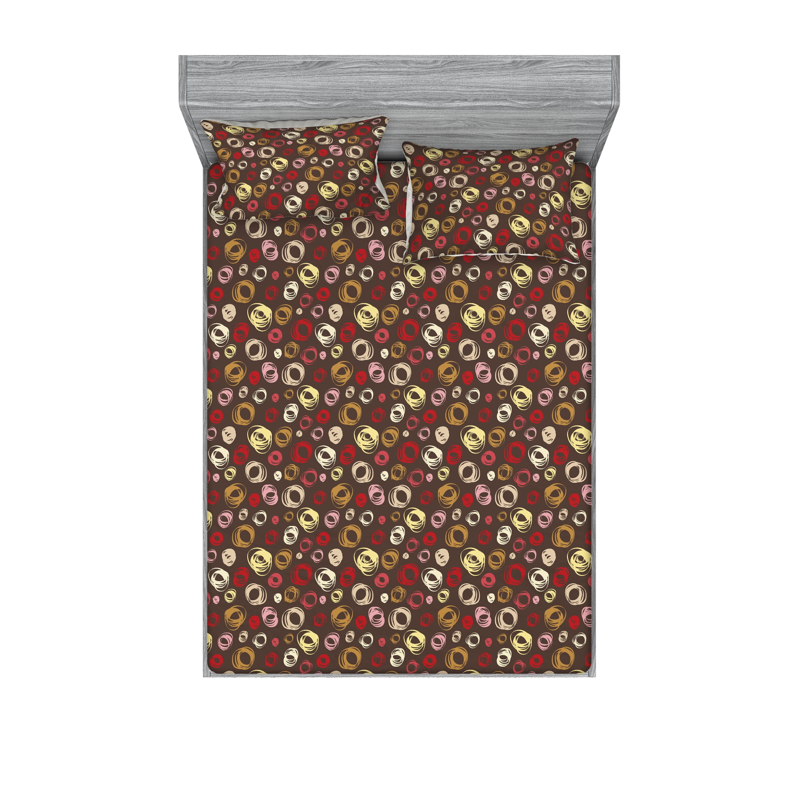 Abstract Fitted Sheet & Pillow Sham Set, Scribbles as Round Shapes ...