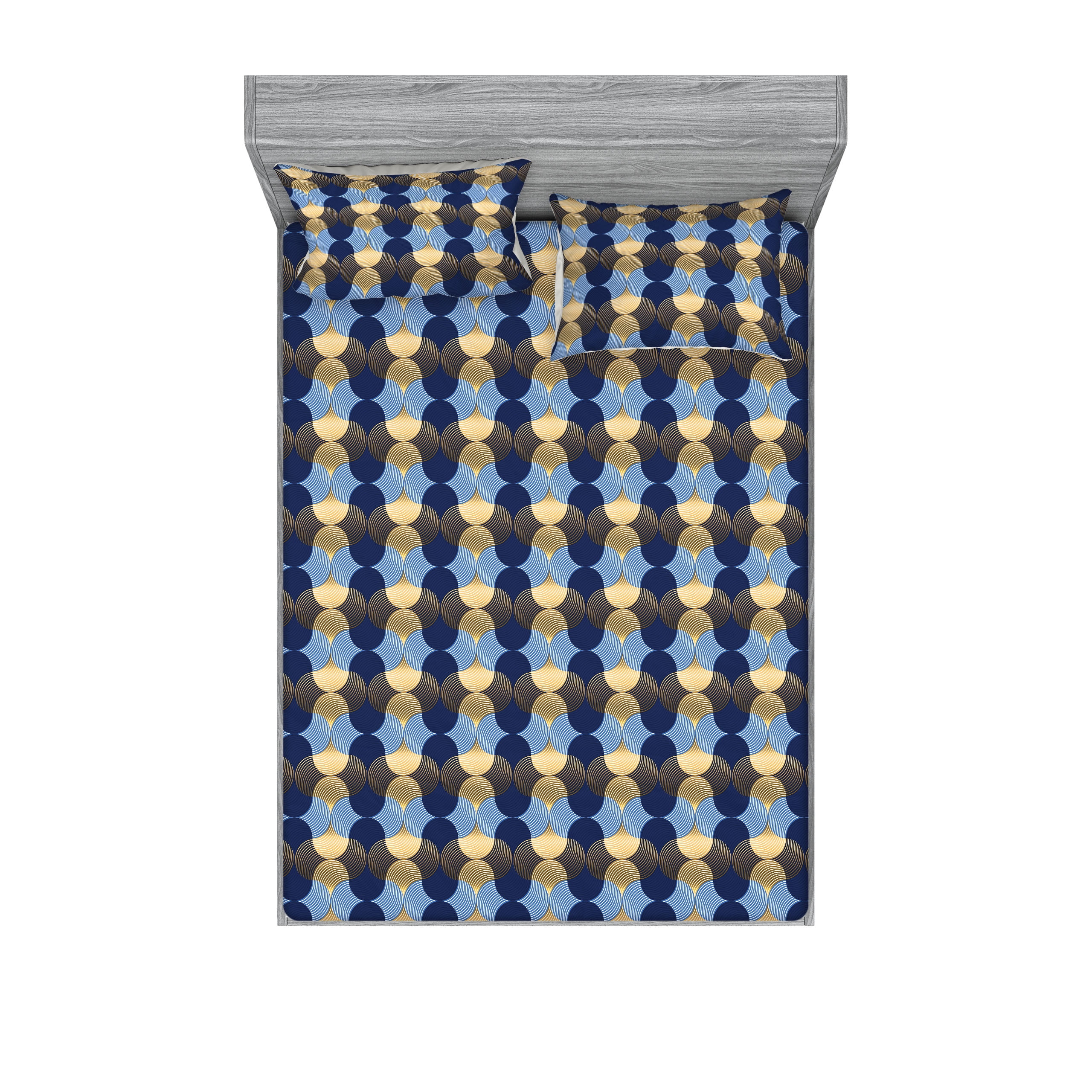 Abstract Fitted Sheet & Pillow Sham Set, Swirly Geometric Lines Op ...