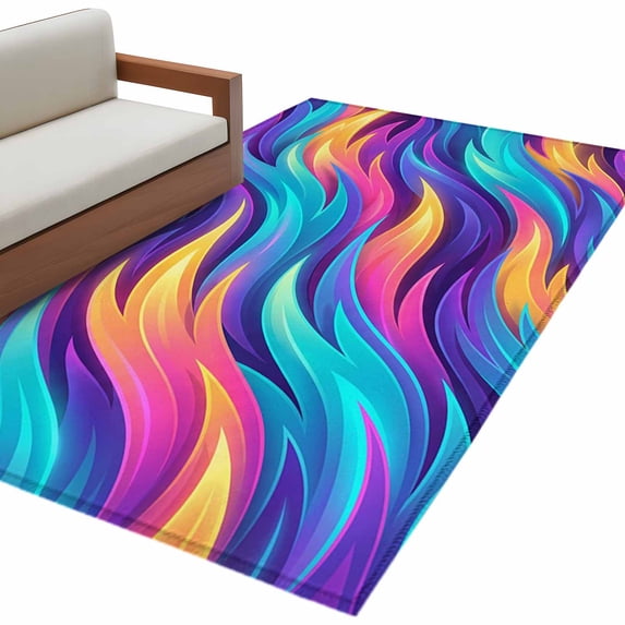 Abstract Flame Art Area Rug 4x6 Washable Rug Non Slip Blue Purple ...