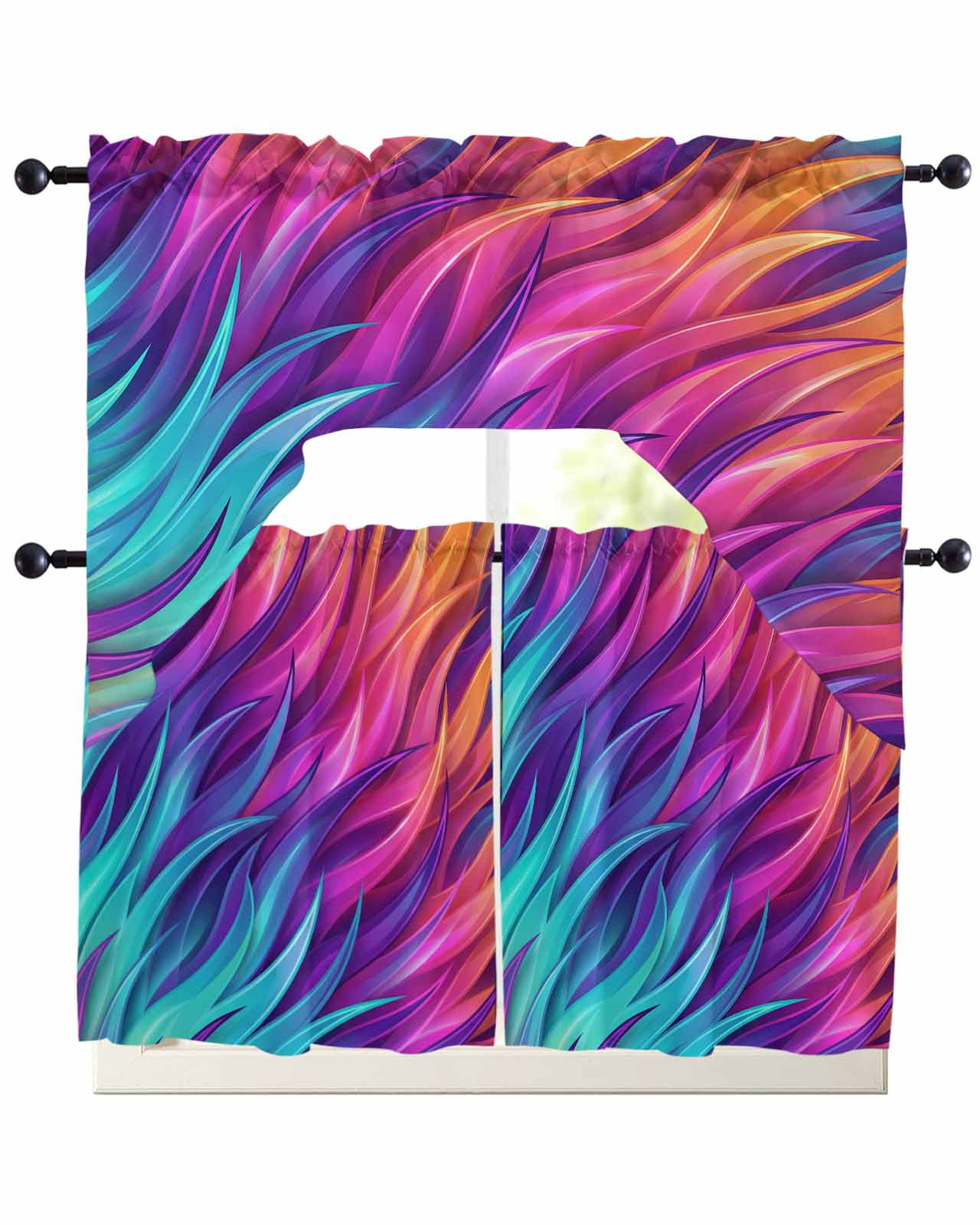 Abstract Flame Kitchen Curtains Sets 24 Inch Length with Valance, Blue ...
