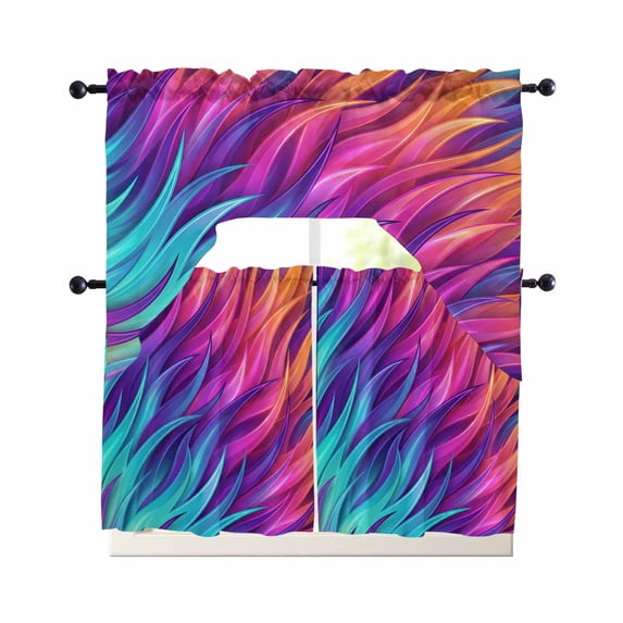 Abstract Flame Kitchen Curtains Sets 24 Inch Length with Valance, Blue ...