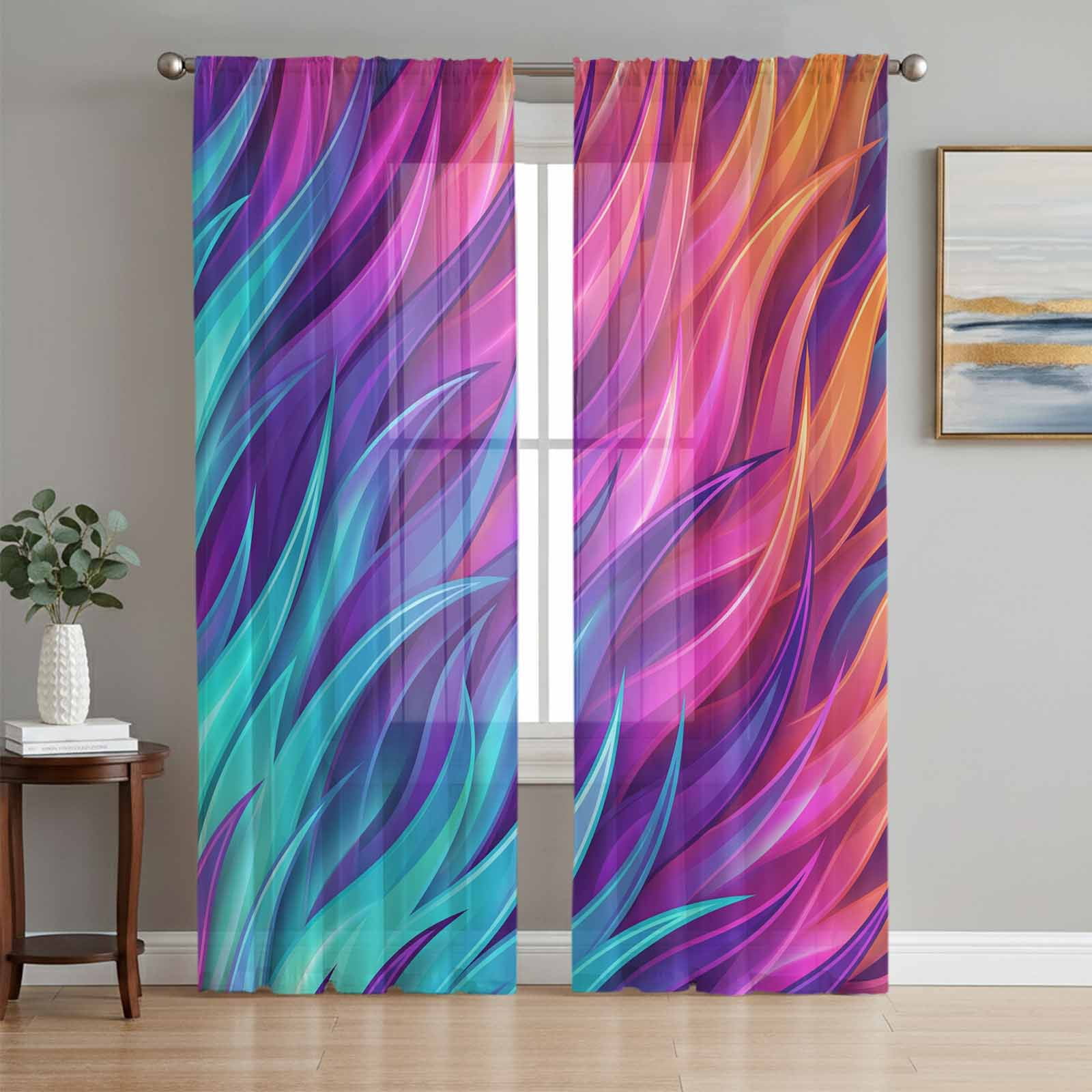 Abstract Flame Sheer Curtains 96 Inch Length 2 Panels Set, Blue Purple ...