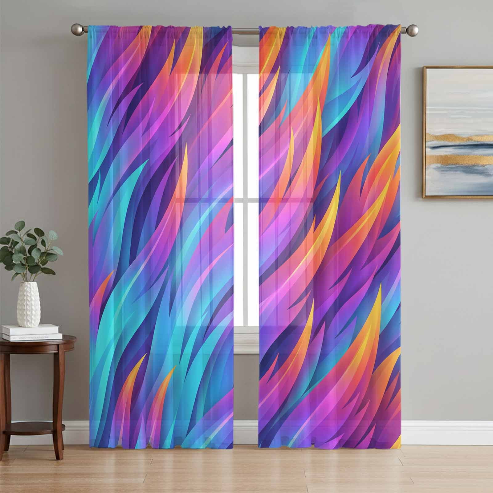 Abstract Flame Sheer Curtains for Living Room Bedroom Blue Purple ...