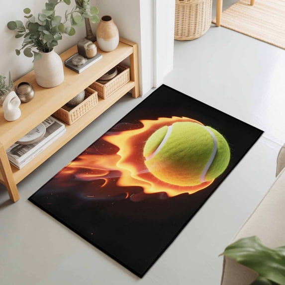 Abstract Flame Tennis Rectangle Rug 2'x3' Modern Sport Art Washable ...
