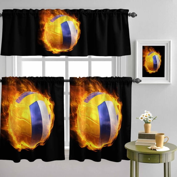 Abstract Flame Volleyball Curtain Tier and Valance Set 3 Piece, Modern ...
