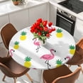 Abstract Flamingo Sketch Pineapples Round Fitted Tablecloth with ...