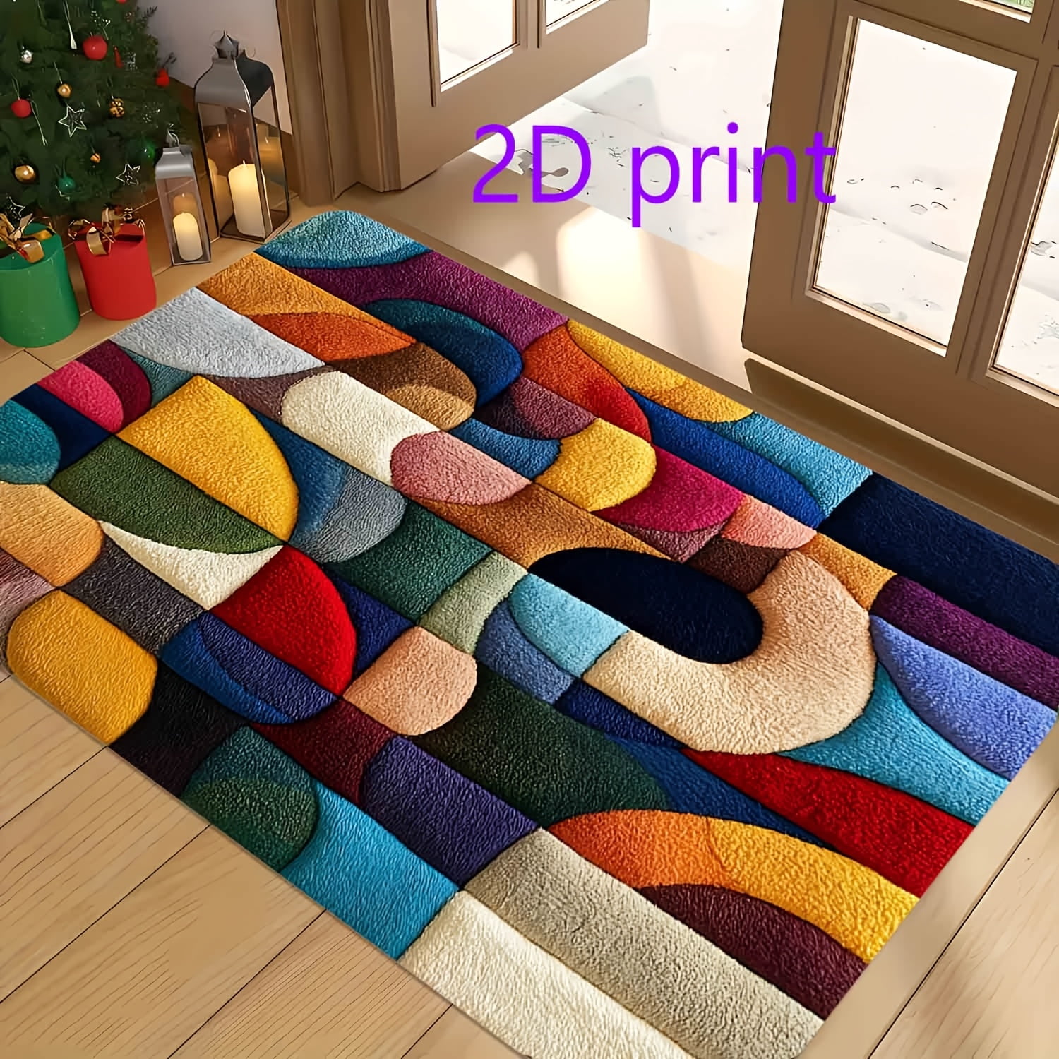 Abstract Flannel 2D Geometric Bathroom Rug, Non-Slip Quick-Dry ...